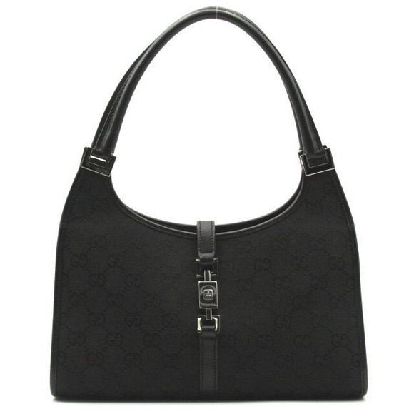 Gucci | Bags | Gucci Gg Canvas Leather Handbag Black Bag | Poshmark